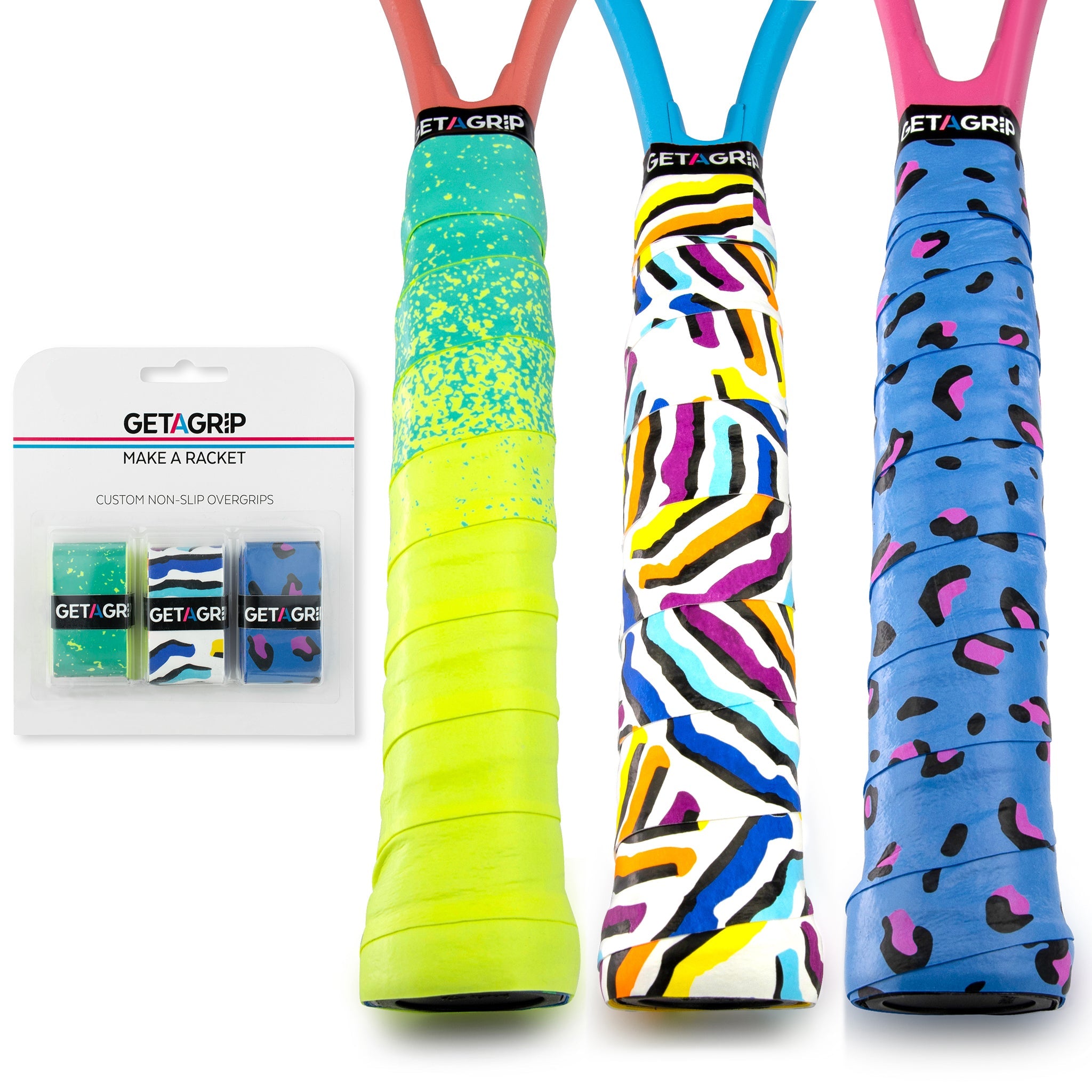 Tennis Overgrip 3-Pack - Non-Slip Grip - Colourful Pattern - Get A Grip ...